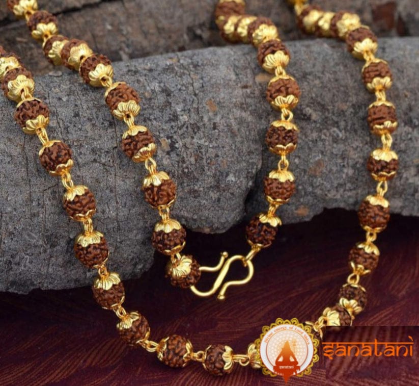 Original Rudraksha Mala Golden Plate - 108 beads (Lab Tested and Gover ...